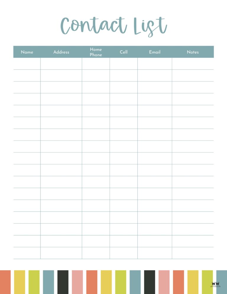 Contact List Templates - 20 FREE Printables - PrintaBulk