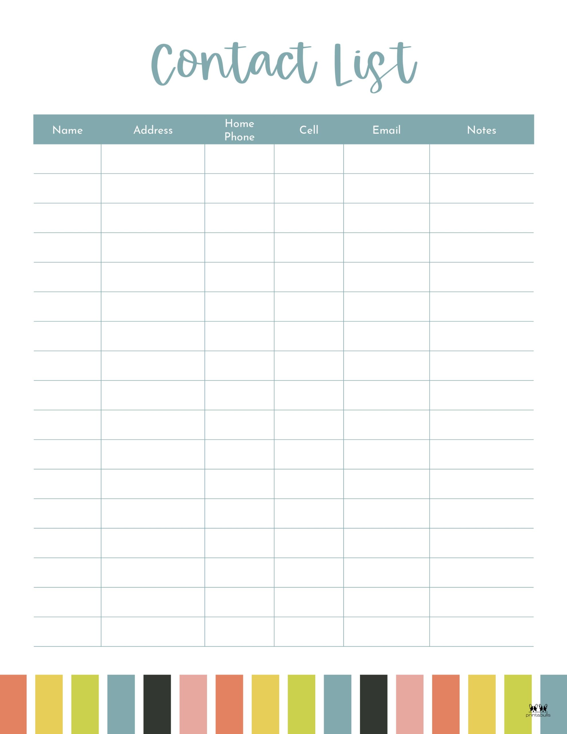 Contact List Templates - 20 FREE Printables | Printabulls