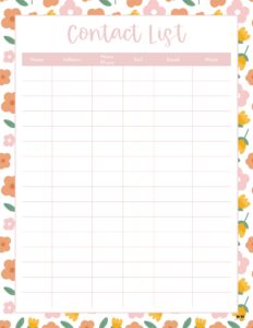 Contact List Templates - 20 FREE Printables | Printabulls