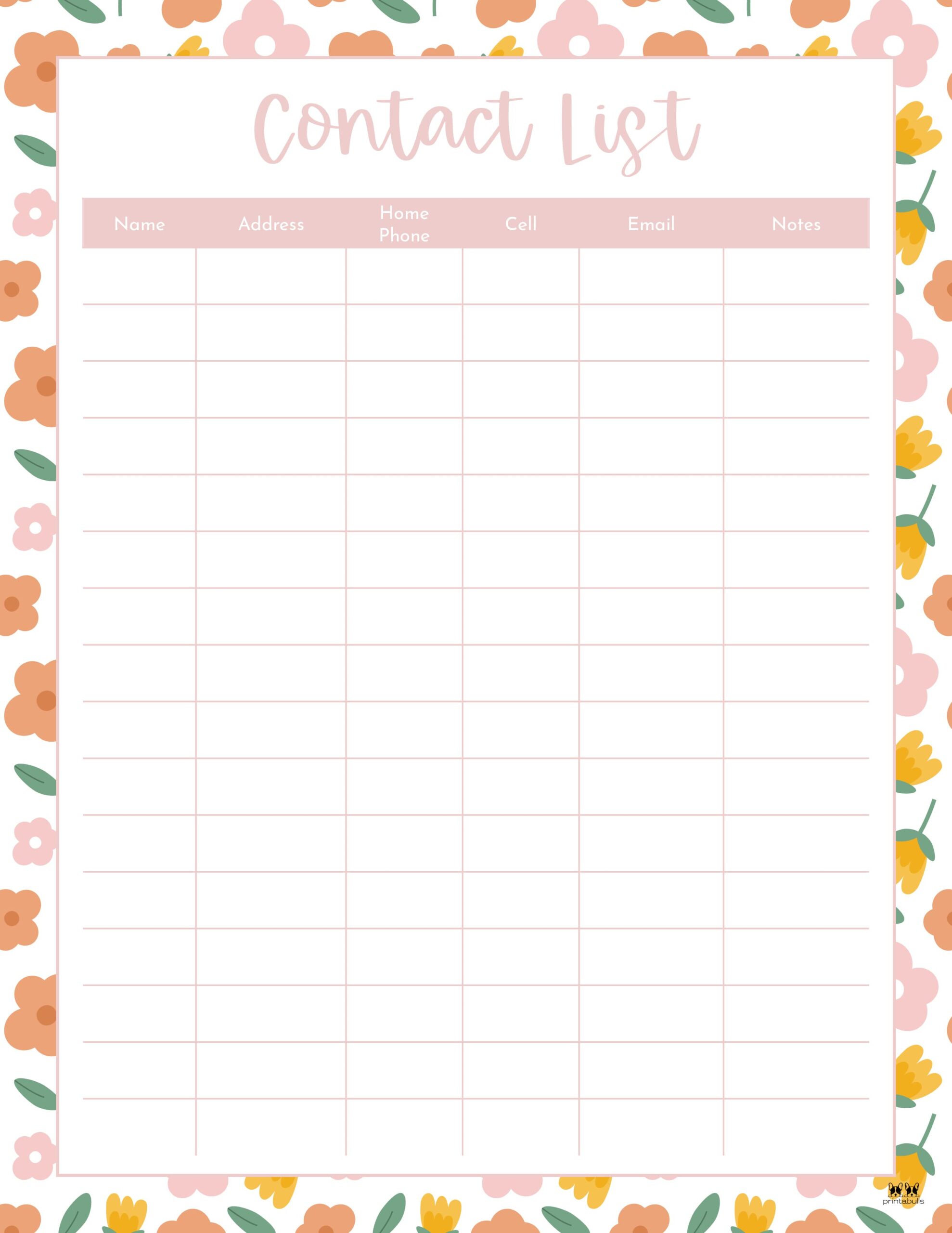 Contact List Templates - 20 FREE Printables - PrintaBulk