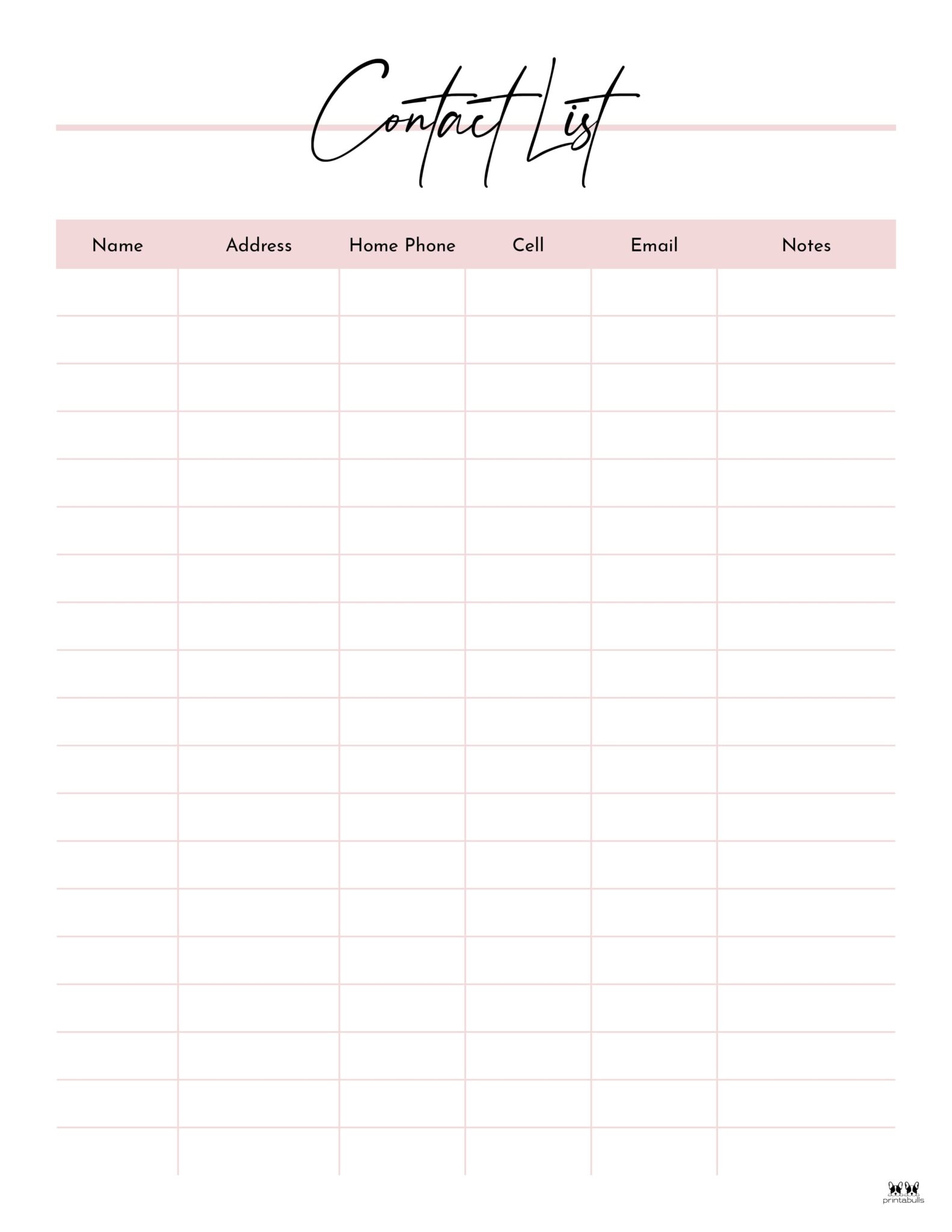 Contact List Templates - 20 FREE Printables | Printabulls