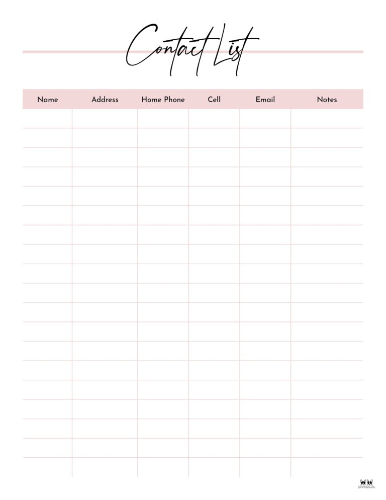 Contact List Templates - 20 FREE Printables | Printabulls