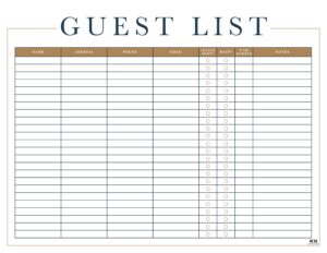 Guest List Templates - 12 FREE Printables - PrintaBulk
