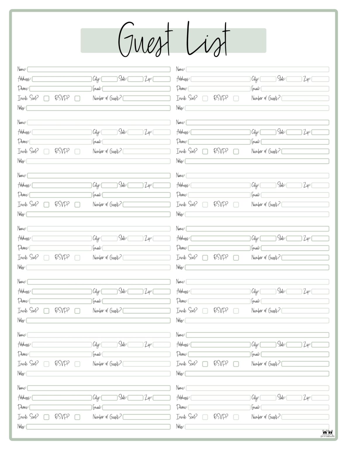 Guest List Templates - 12 FREE Printables | Printabulls