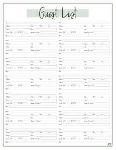 Guest List Templates - 12 FREE Printables | Printabulls