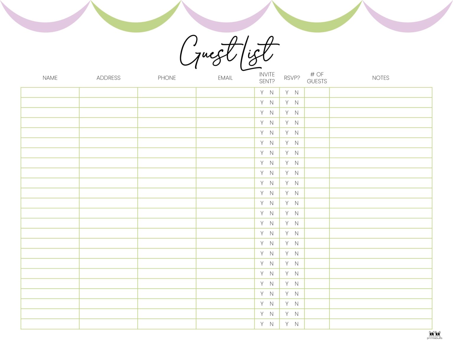 Guest List Templates - 12 FREE Printables | Printabulls