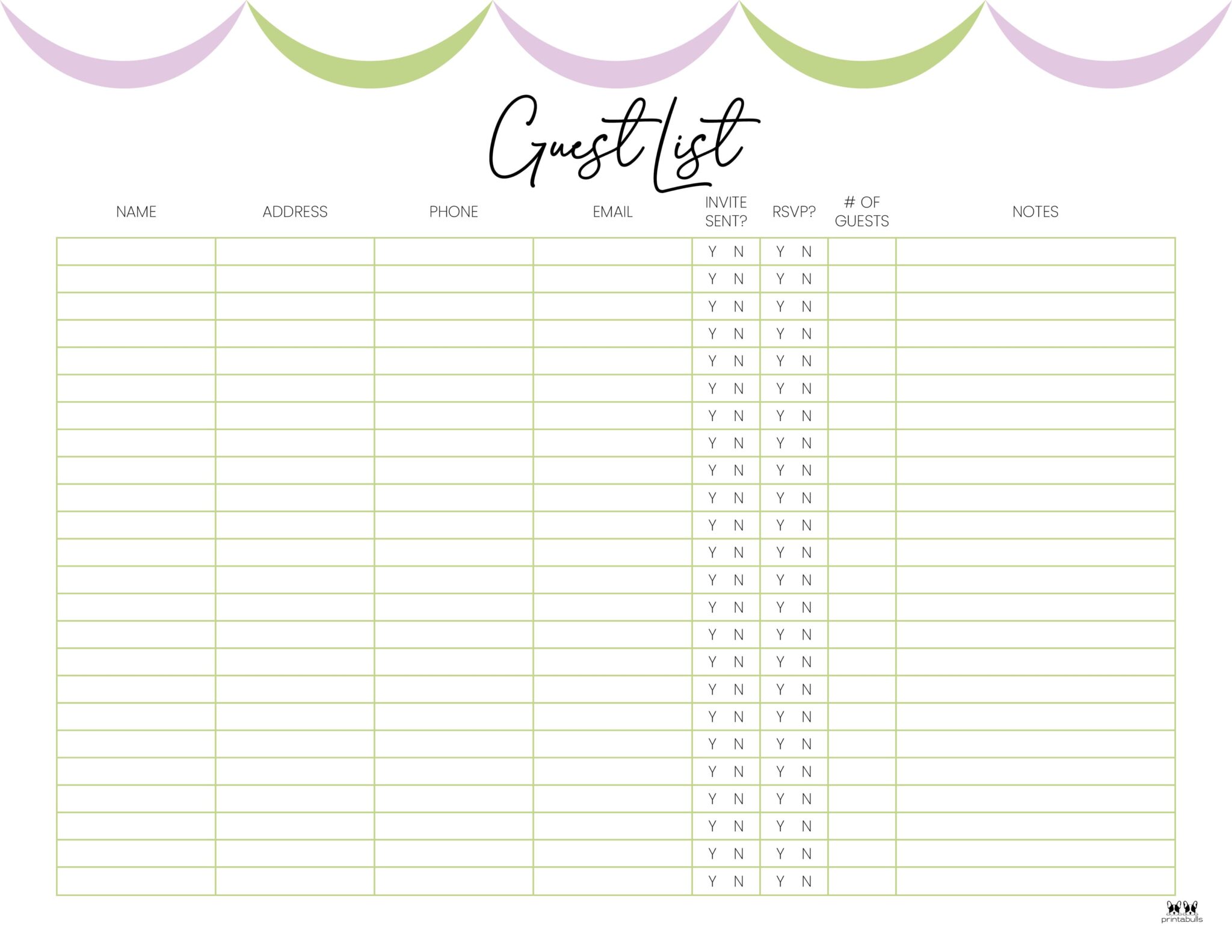 Guest List Templates - 12 FREE Printables | Printabulls