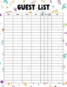 Guest List Templates - 12 FREE Printables | Printabulls