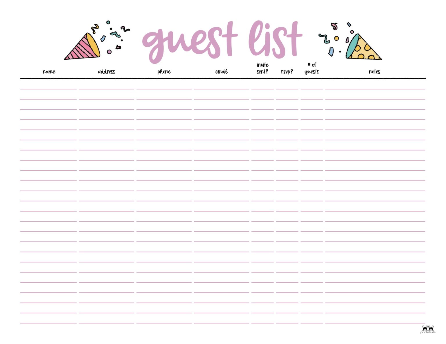 Guest List Templates - 12 FREE Printables | Printabulls