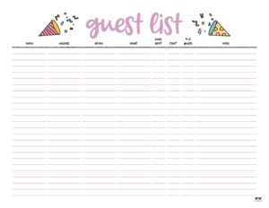 Guest List Templates - 12 FREE Printables | Printabulls