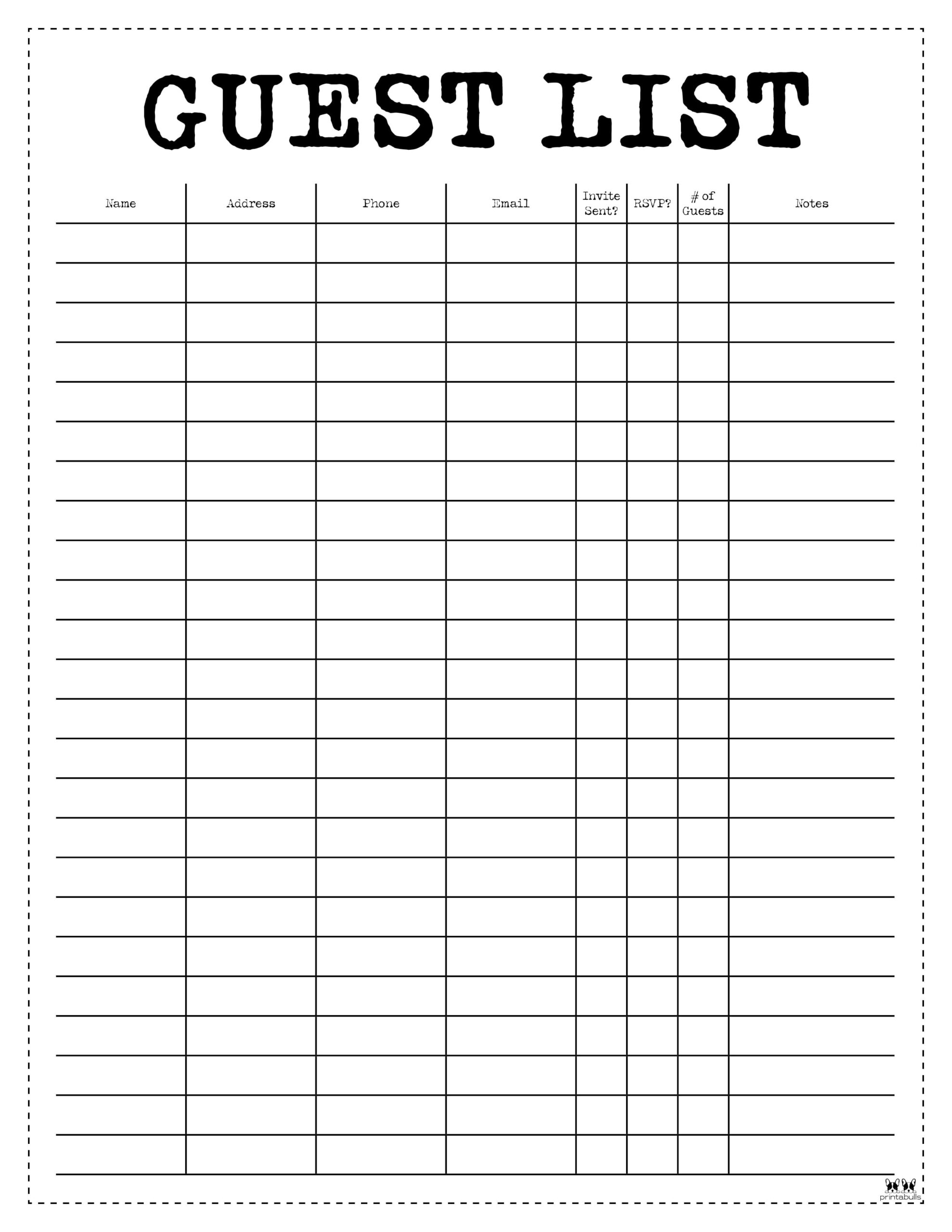 Guest List Templates 12 FREE Printables PrintaBulk Guest List Templates 12 FREE Printables PrintaBulk