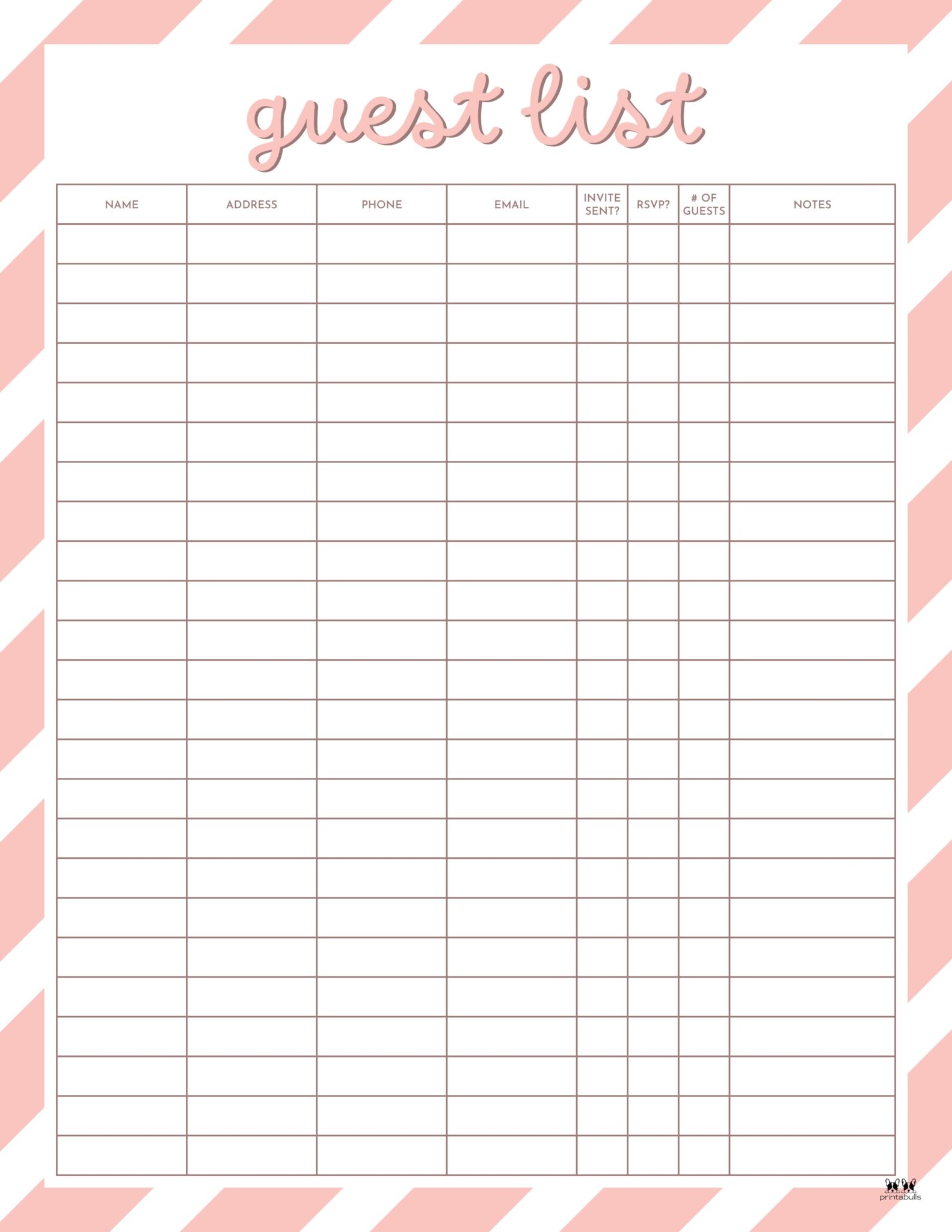 Guest List Templates - 12 FREE Printables | Printabulls