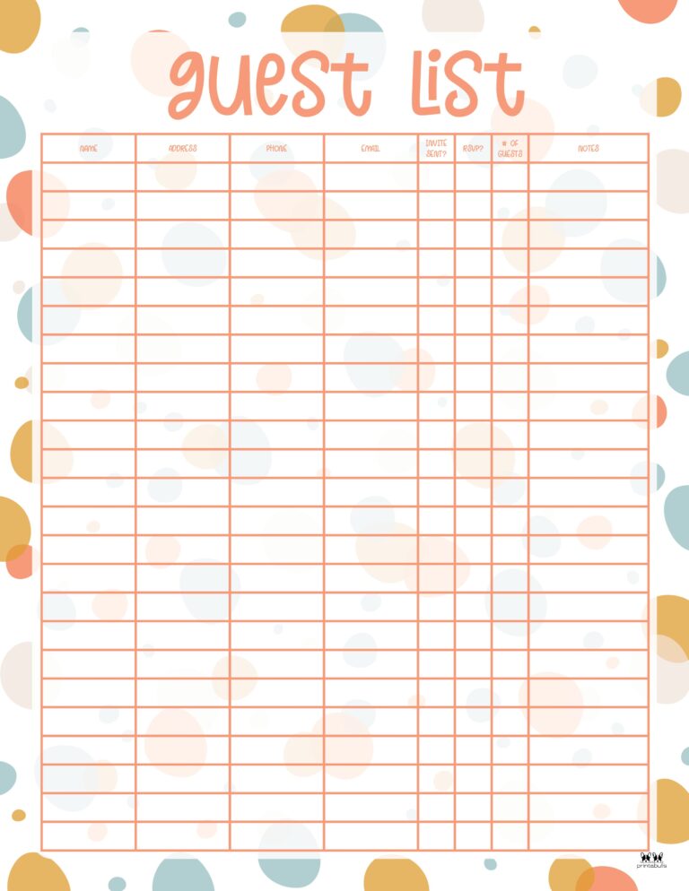 Guest List Templates - 12 FREE Printables - PrintaBulk