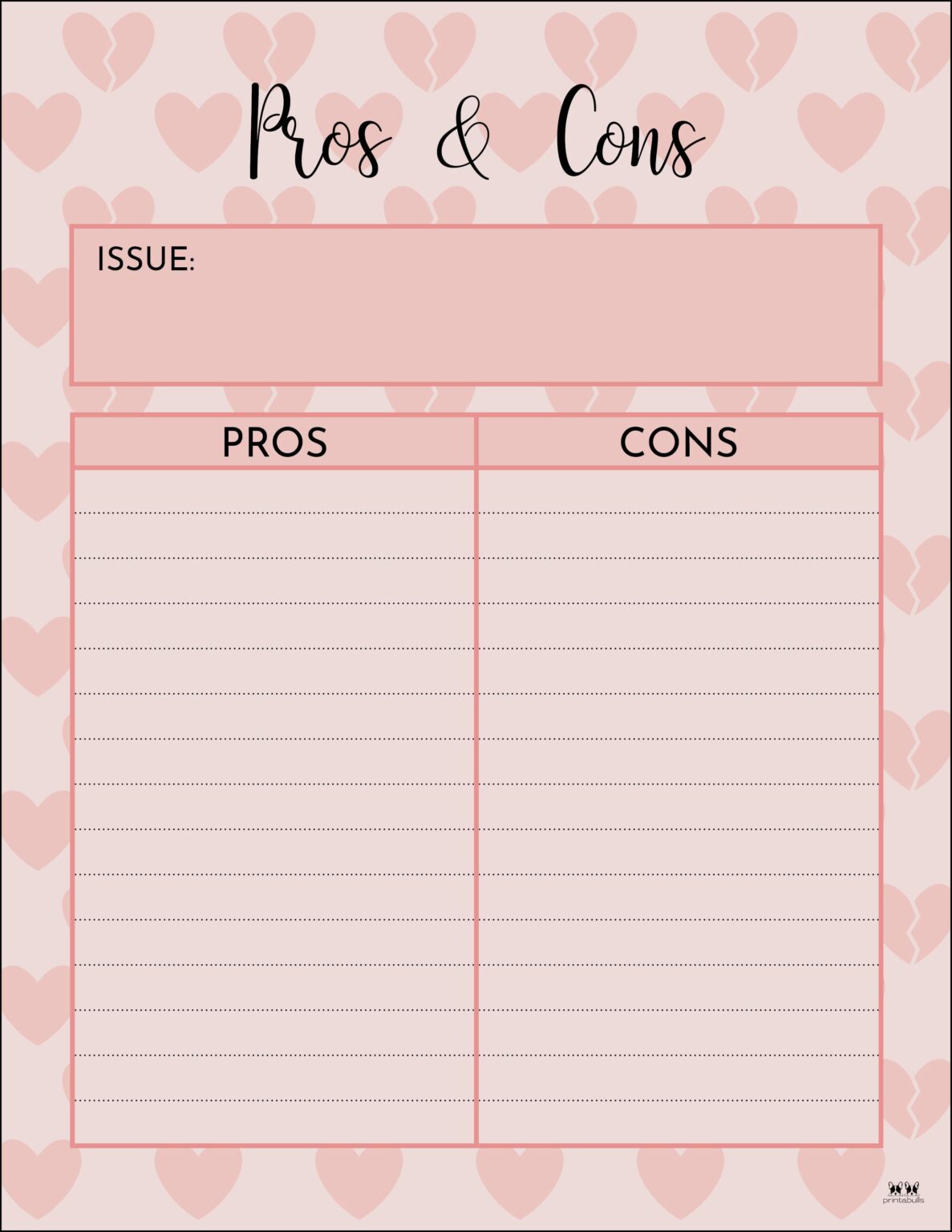 Pros & Cons List Templates - 18 Printables | Printabulls