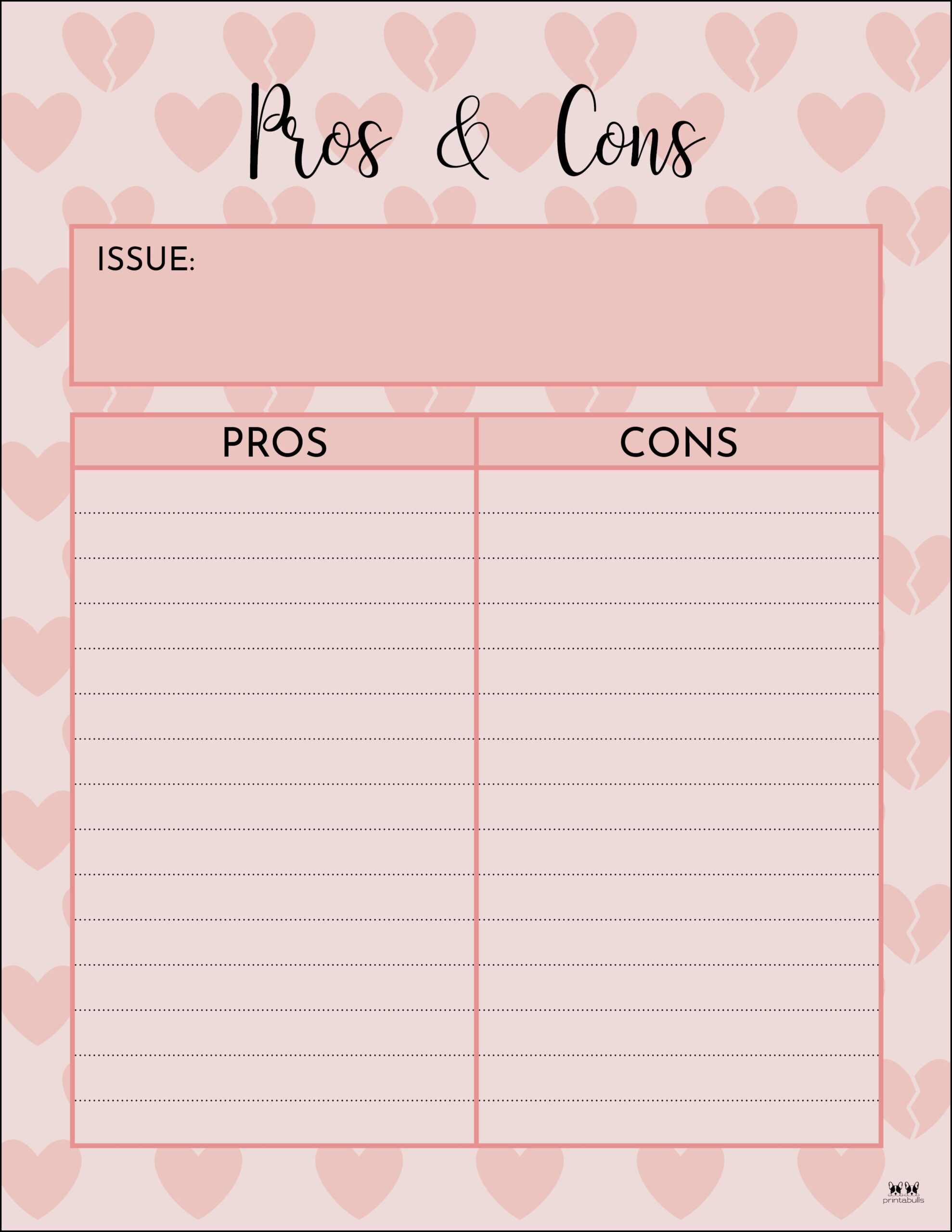 Pros & Cons List Templates - 18 Printables | Printabulls