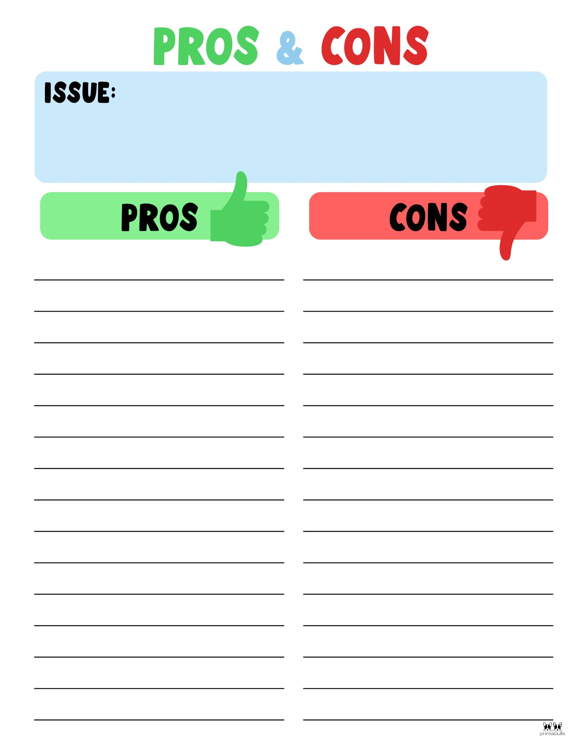 Pros & Cons List Templates - 18 Printables | Printabulls