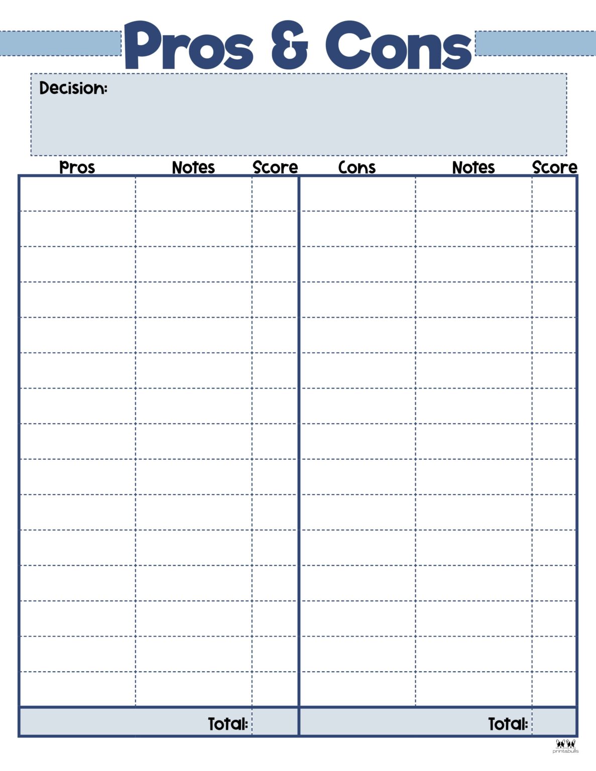 Pros & Cons List Templates - 18 Printables | Printabulls