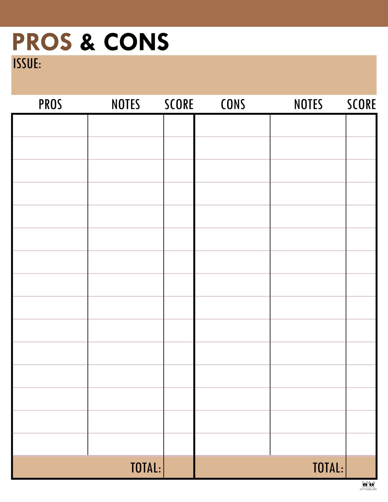Pros & Cons List Templates - 18 Printables | Printabulls