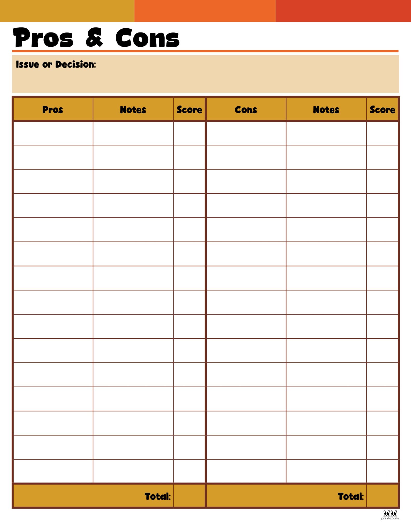 Pros & Cons List Templates - 18 Printables | Printabulls