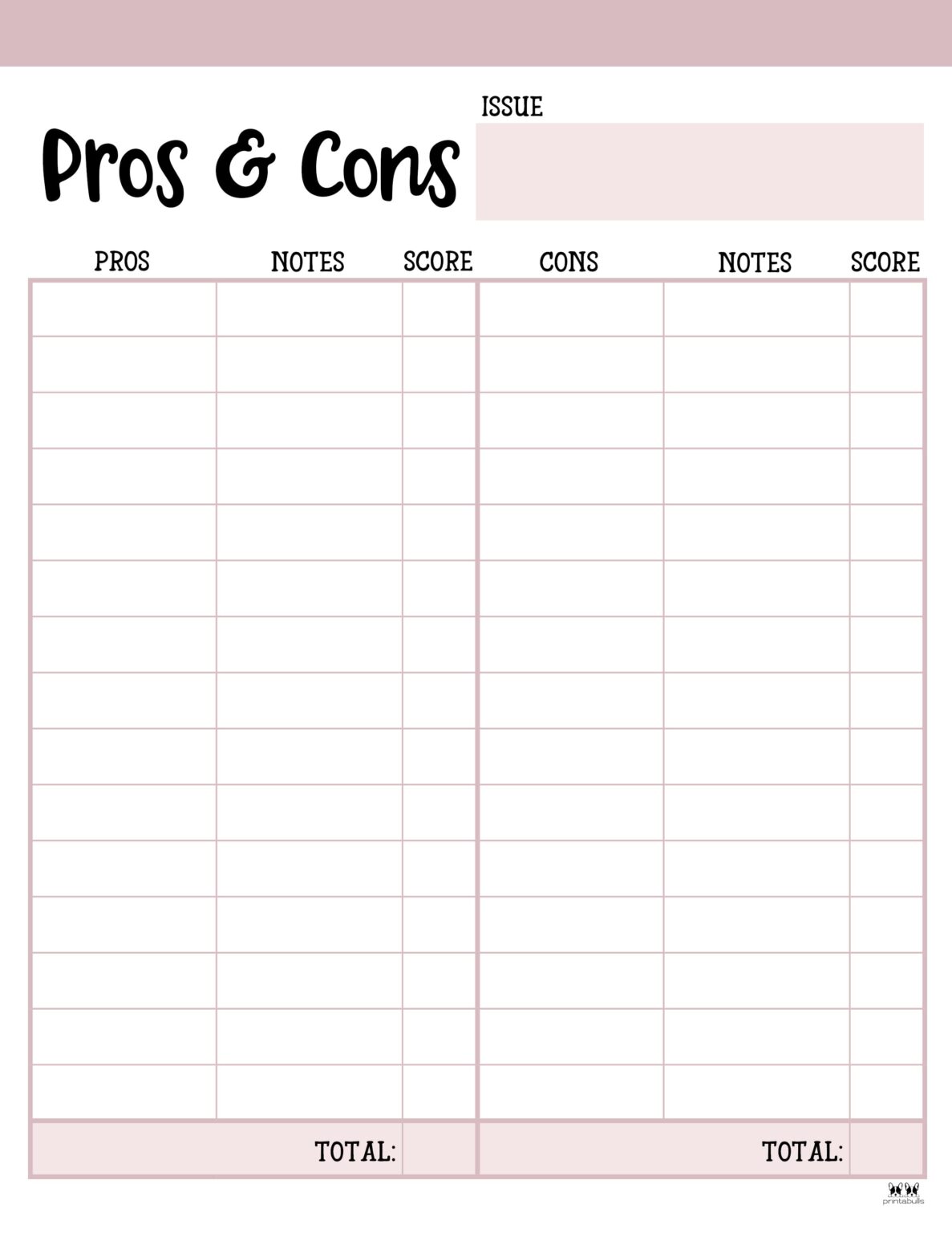 Pros & Cons List Templates - 18 Printables | Printabulls