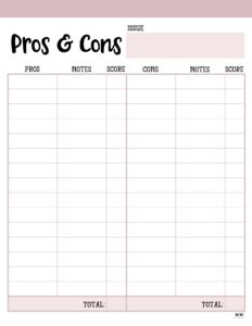Pros & Cons List Templates - 18 Printables | Printabulls