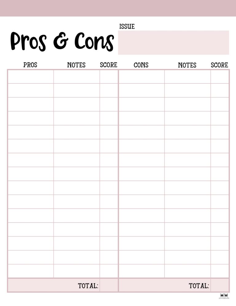 Pros & Cons List Templates - 18 Printables | Printabulls