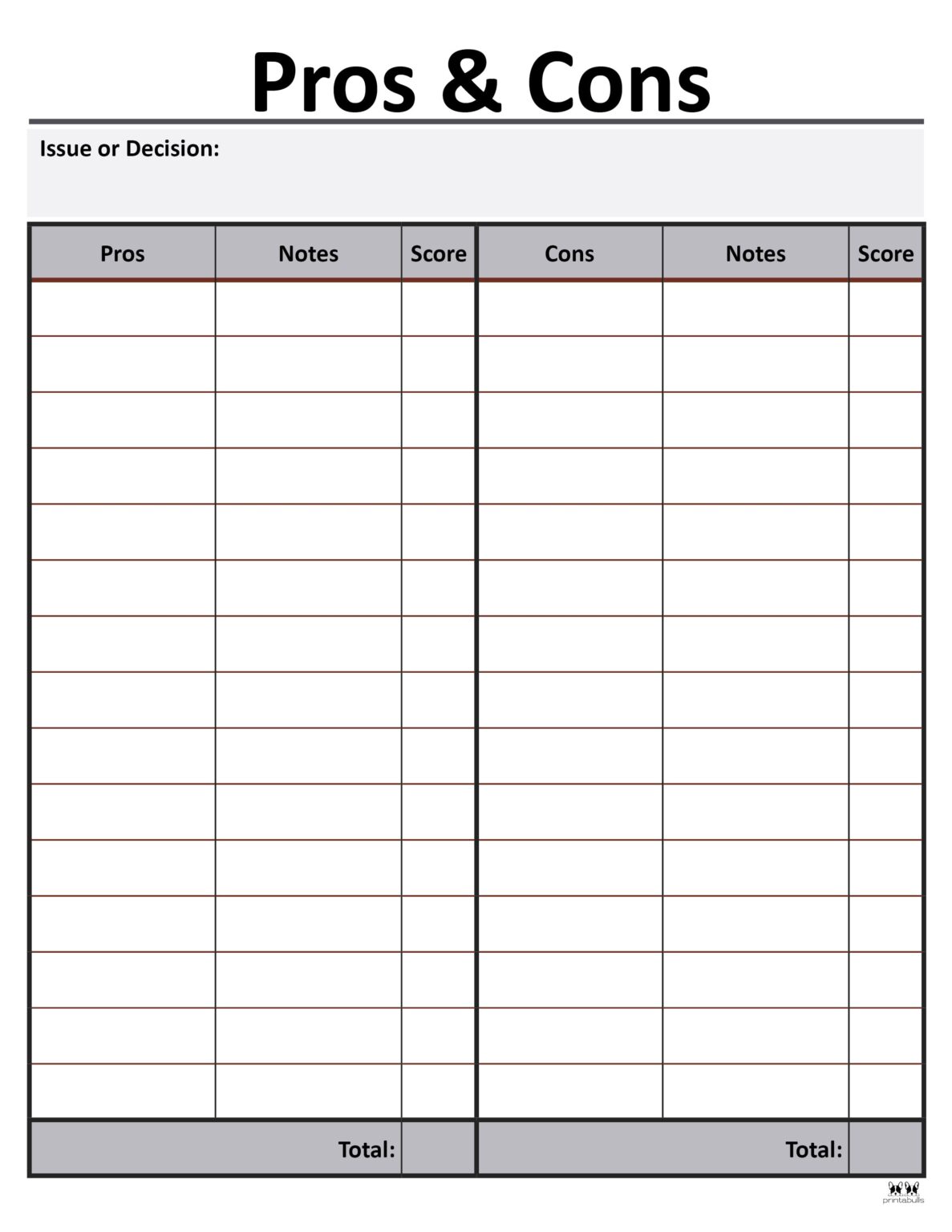 Pros & Cons List Templates - 18 Printables | Printabulls