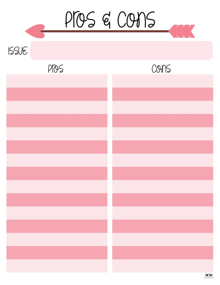 Pros & Cons List Templates - 18 Printables | Printabulls