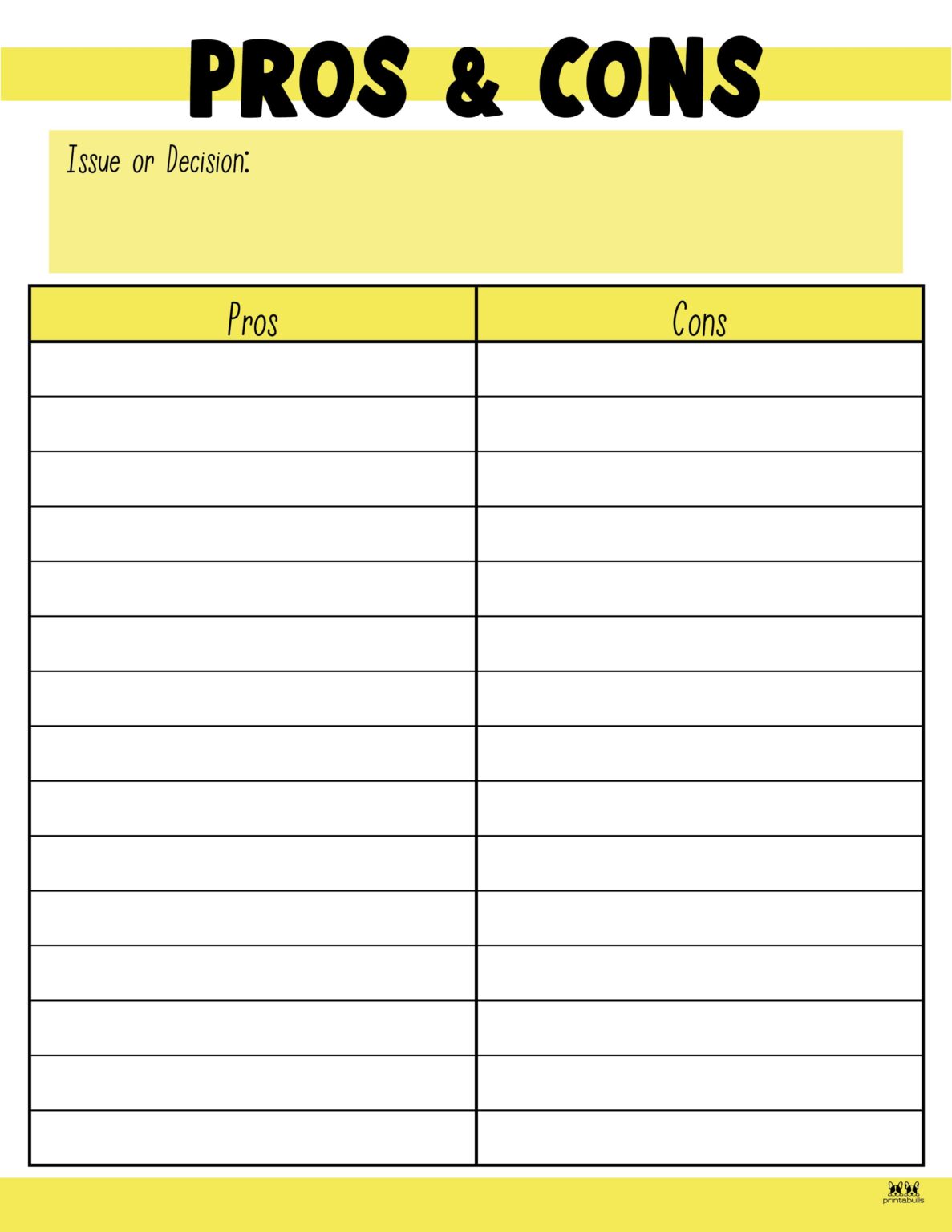 Pros & Cons List Templates - 18 Printables | Printabulls