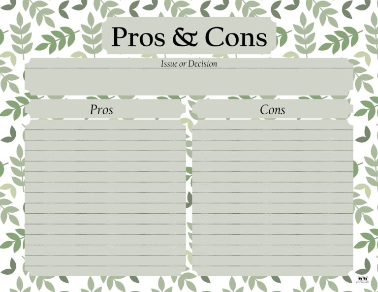 Pros & Cons List Templates - 18 Printables | Printabulls