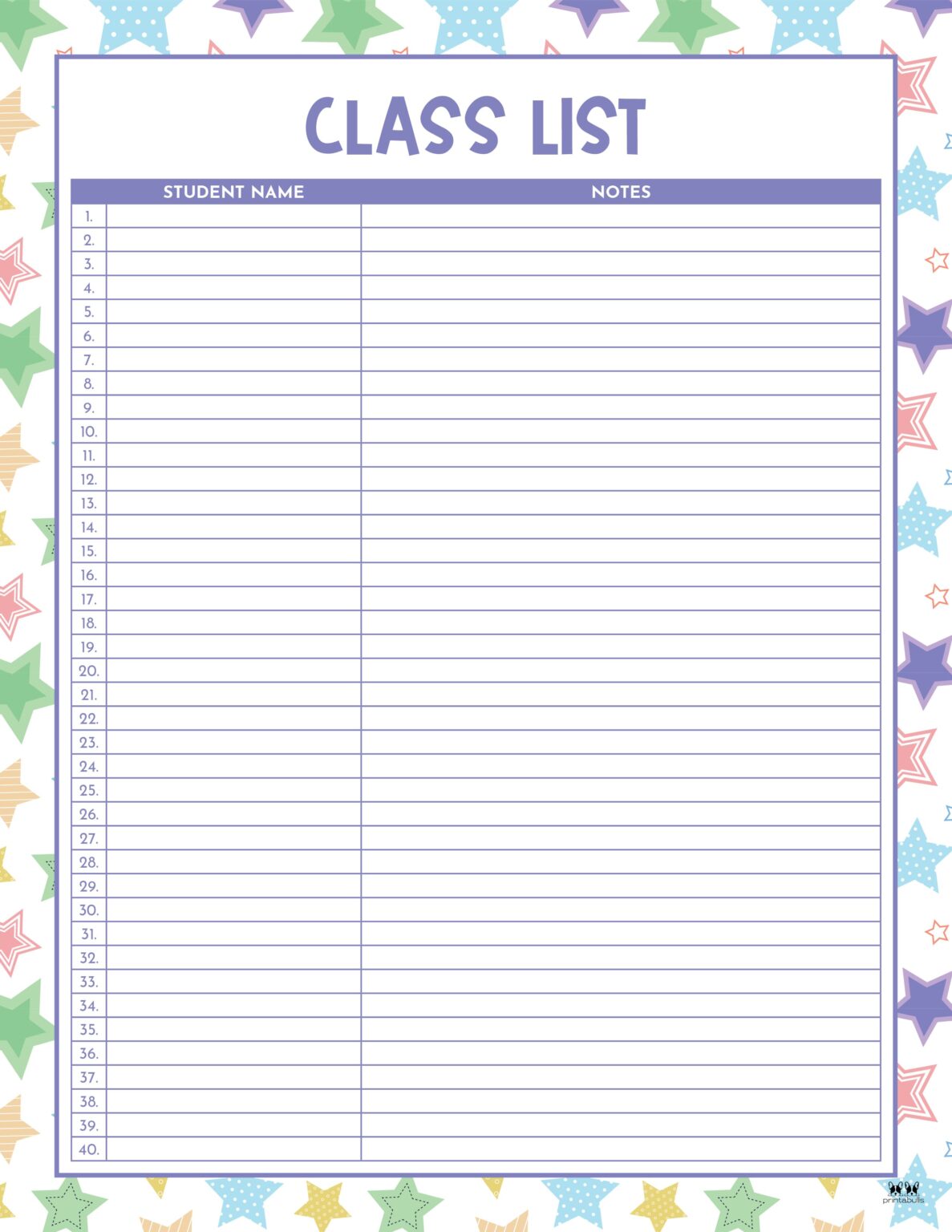Class List Templates - 12 FREE Printables | Printabulls