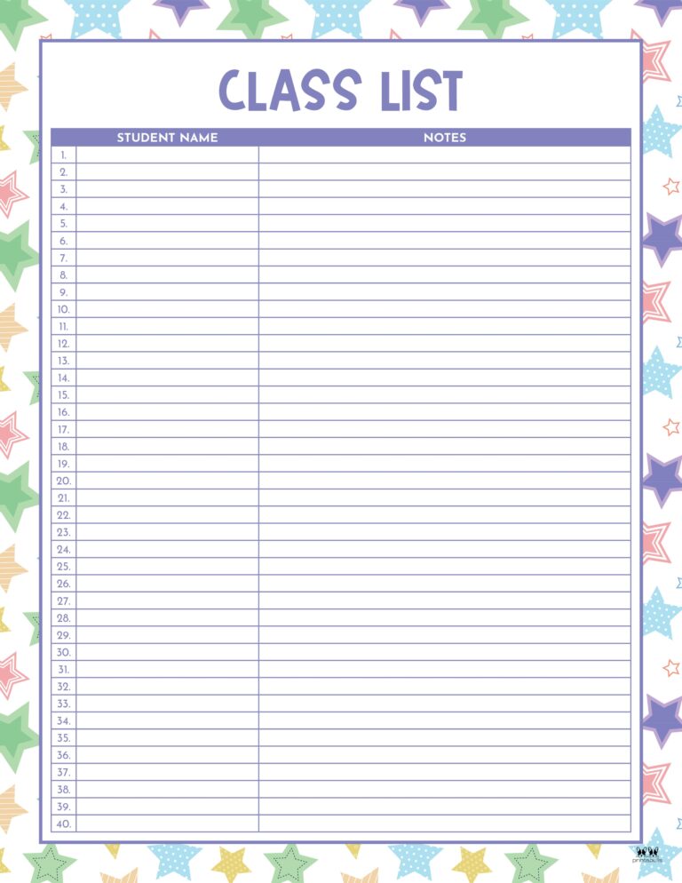 Class List Templates - 12 FREE Printables - PrintaBulk