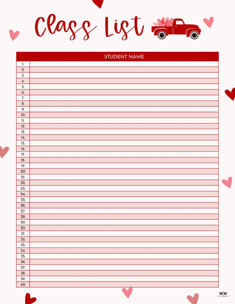Class List Templates - 12 FREE Printables | Printabulls