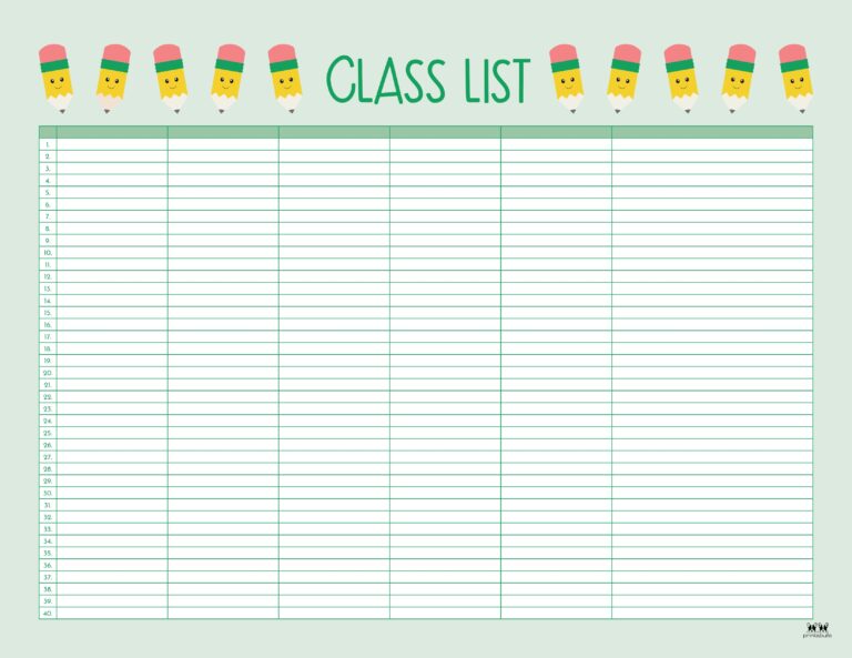 Class List Templates - 12 FREE Printables | Printabulls