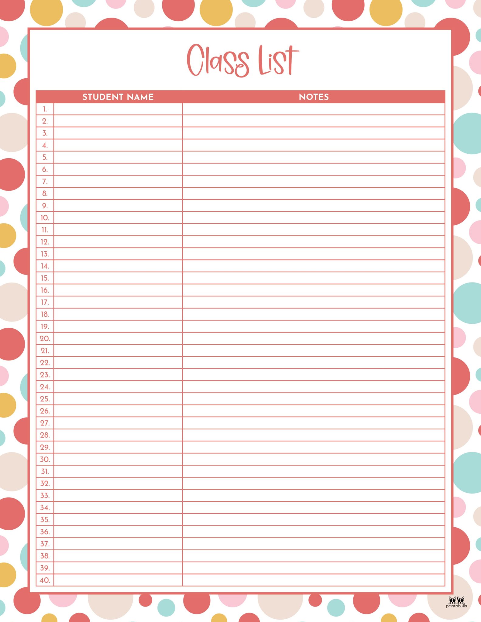 Class List Templates - 12 FREE Printables - PrintaBulk