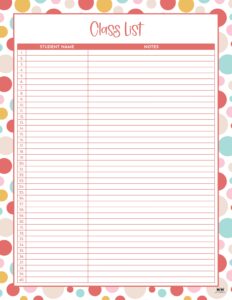 Class List Templates - 12 FREE Printables - PrintaBulk