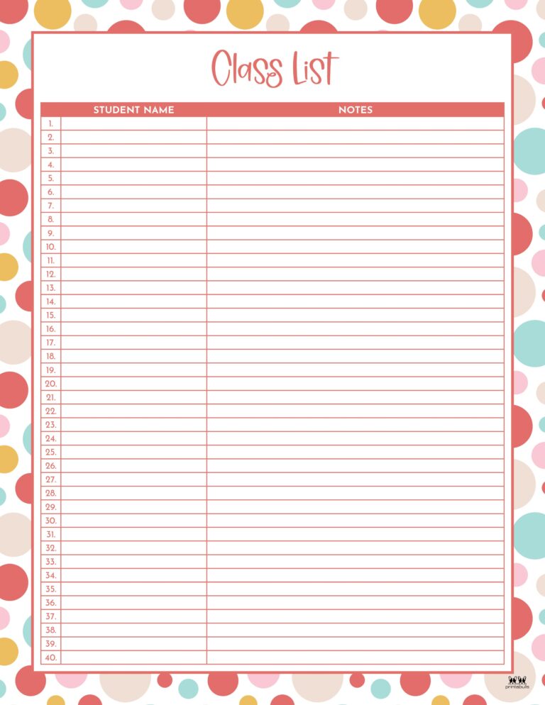 Class List Templates - 12 FREE Printables | Printabulls