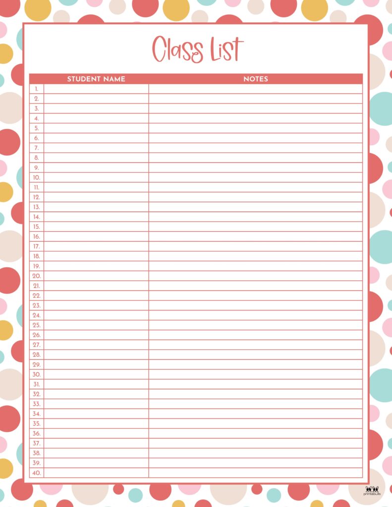 Class List Templates - 12 FREE Printables | Printabulls