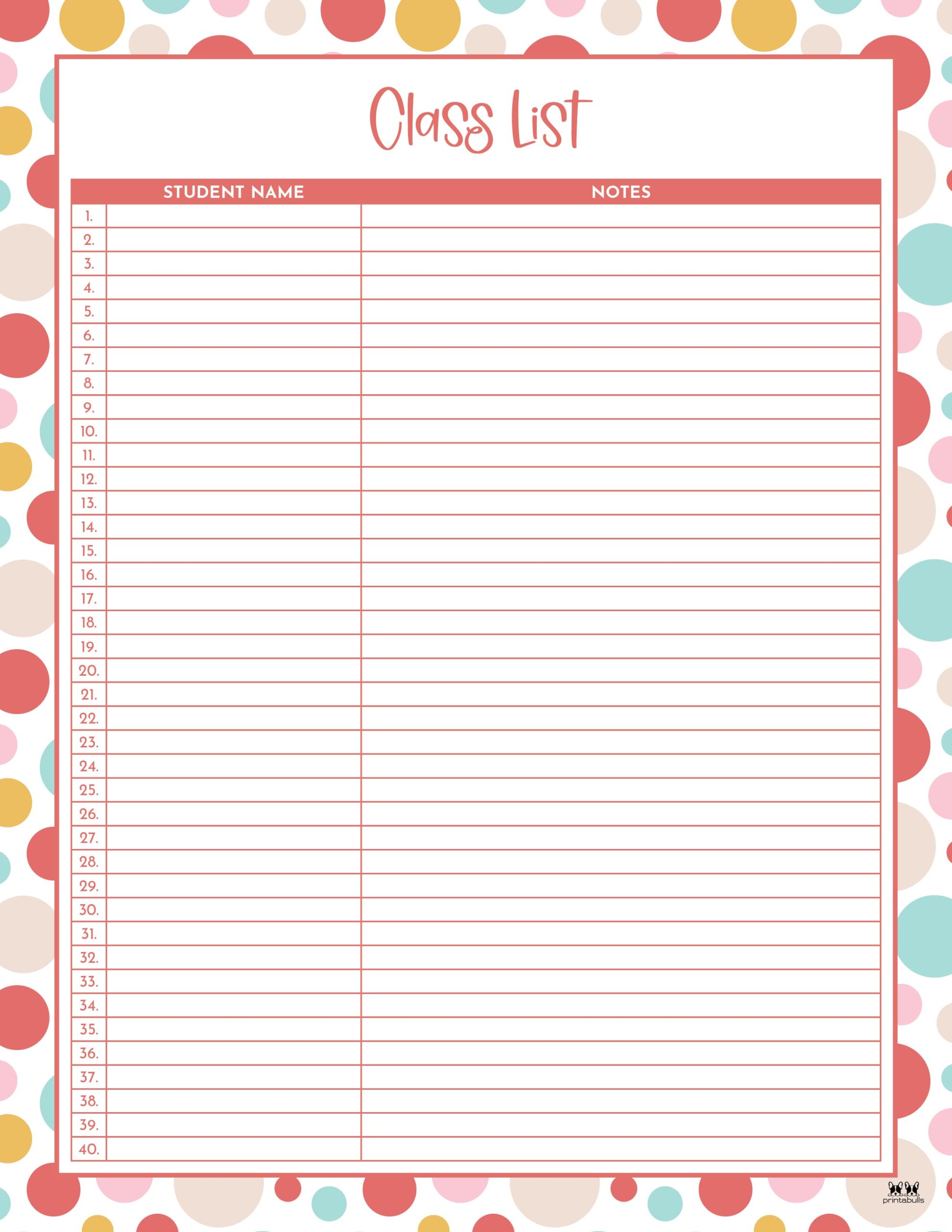 Class List Templates - 12 FREE Printables - PrintaBulk