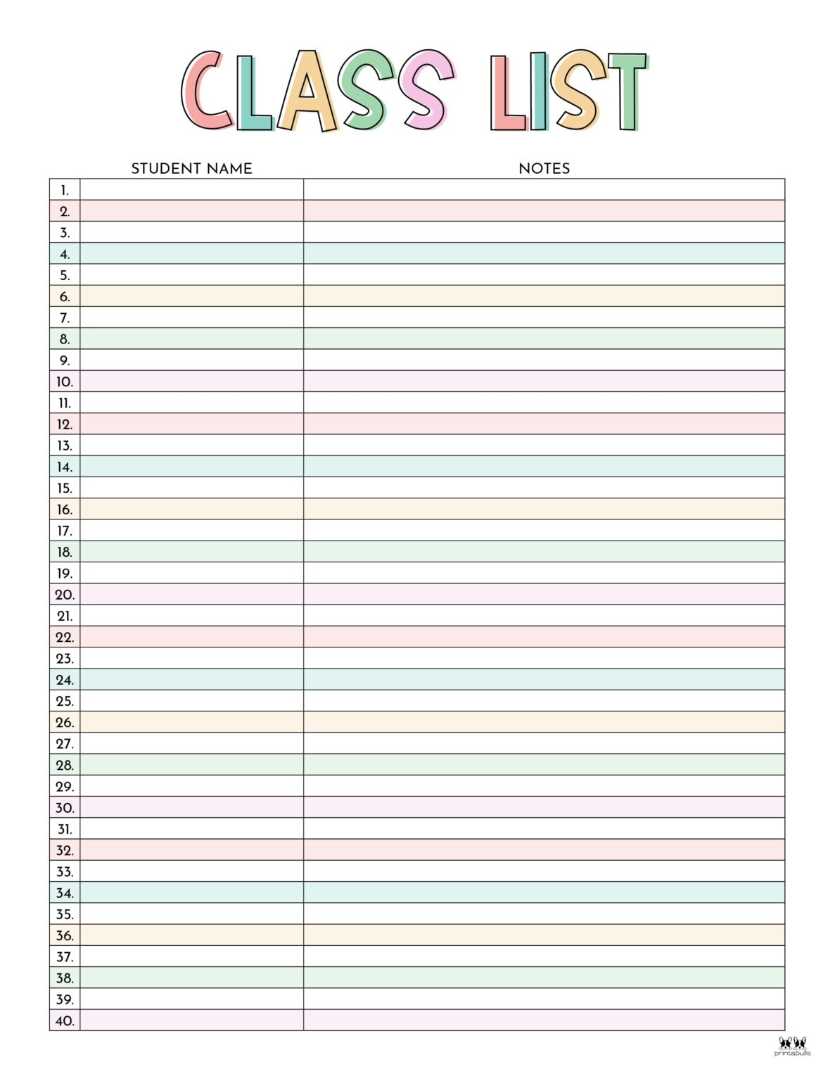 Class List Templates - 12 FREE Printables | Printabulls