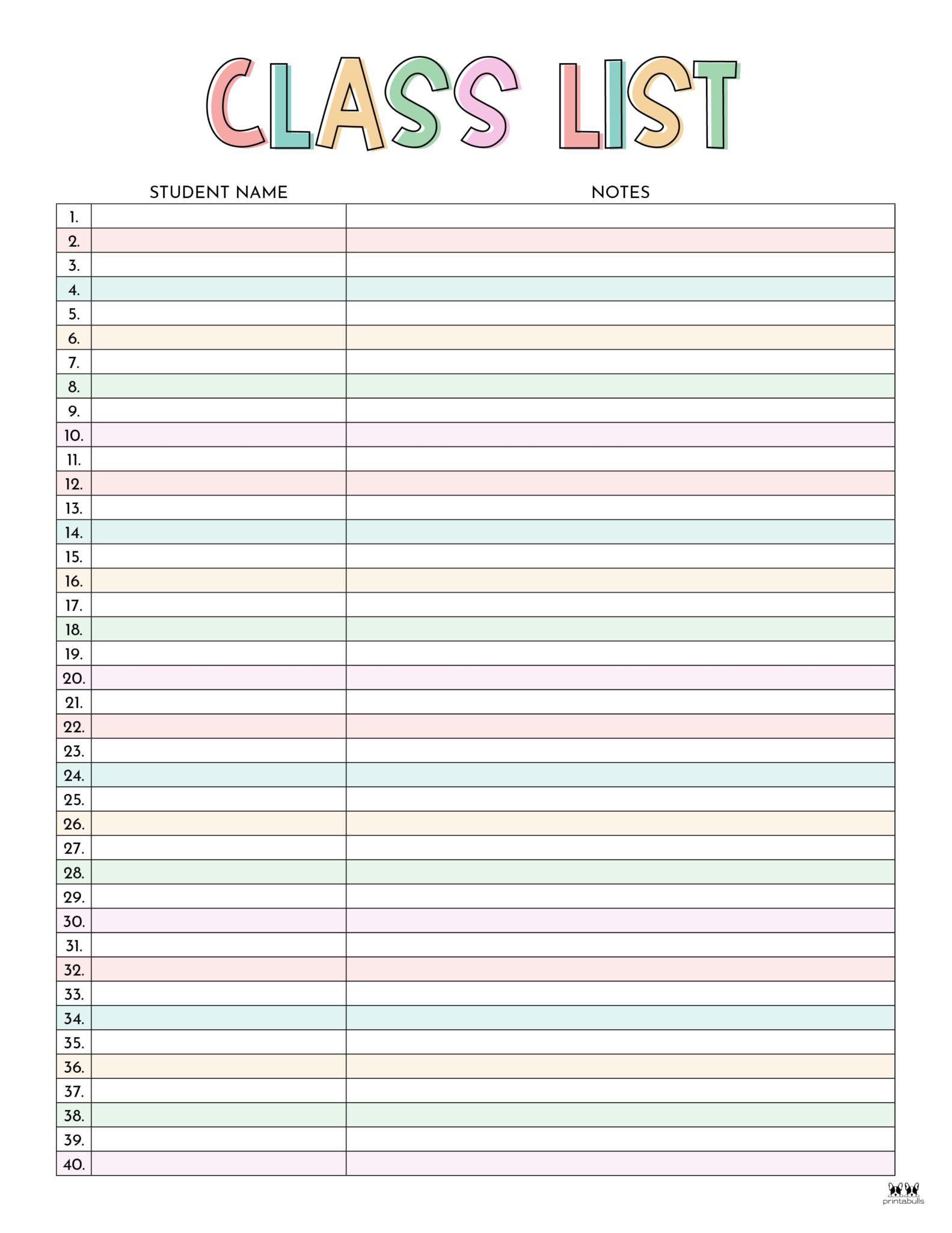 Class List Templates - 12 FREE Printables | Printabulls
