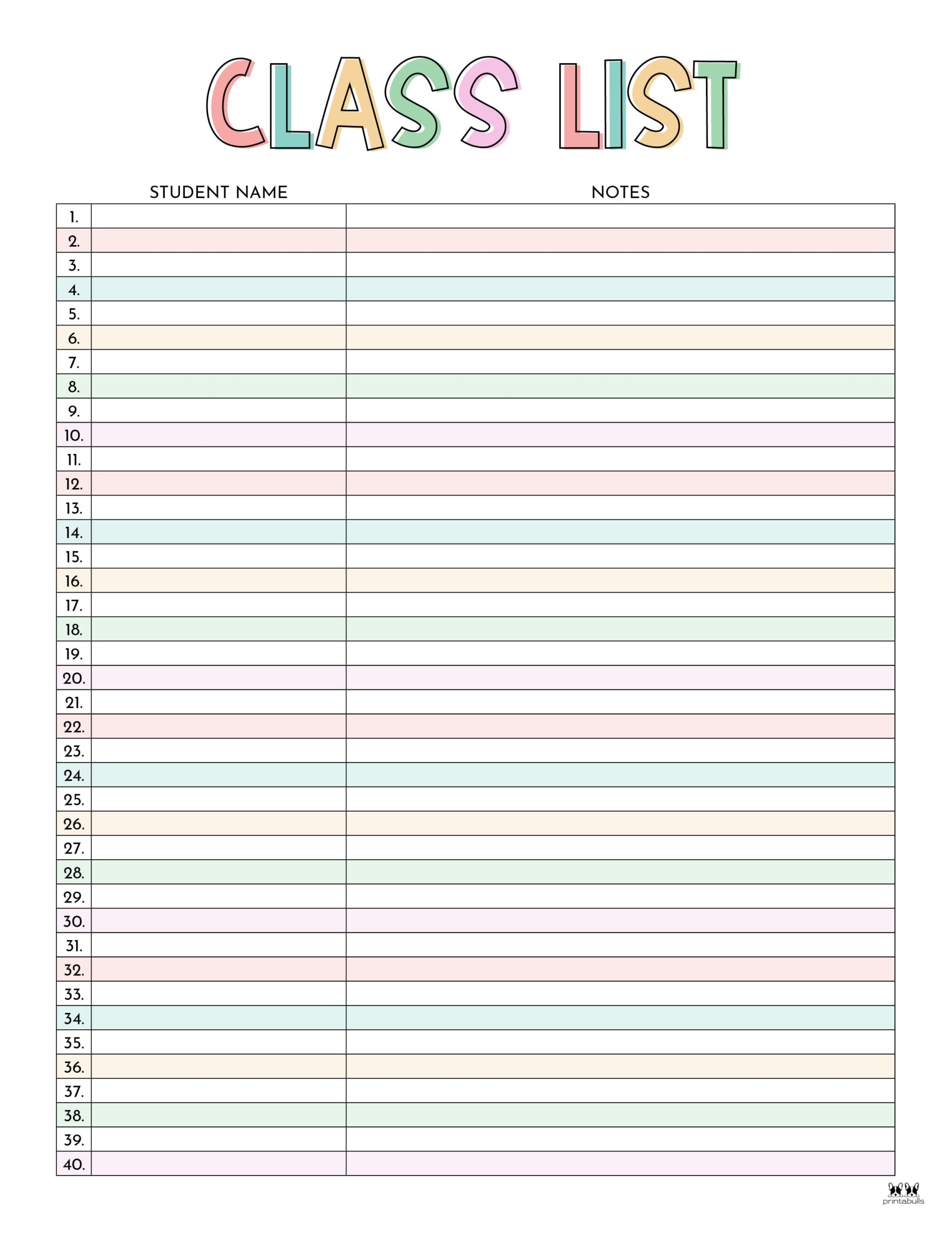 Class List Templates - 12 FREE Printables - PrintaBulk