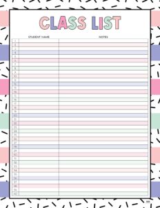 Class List Templates - 12 FREE Printables | Printabulls