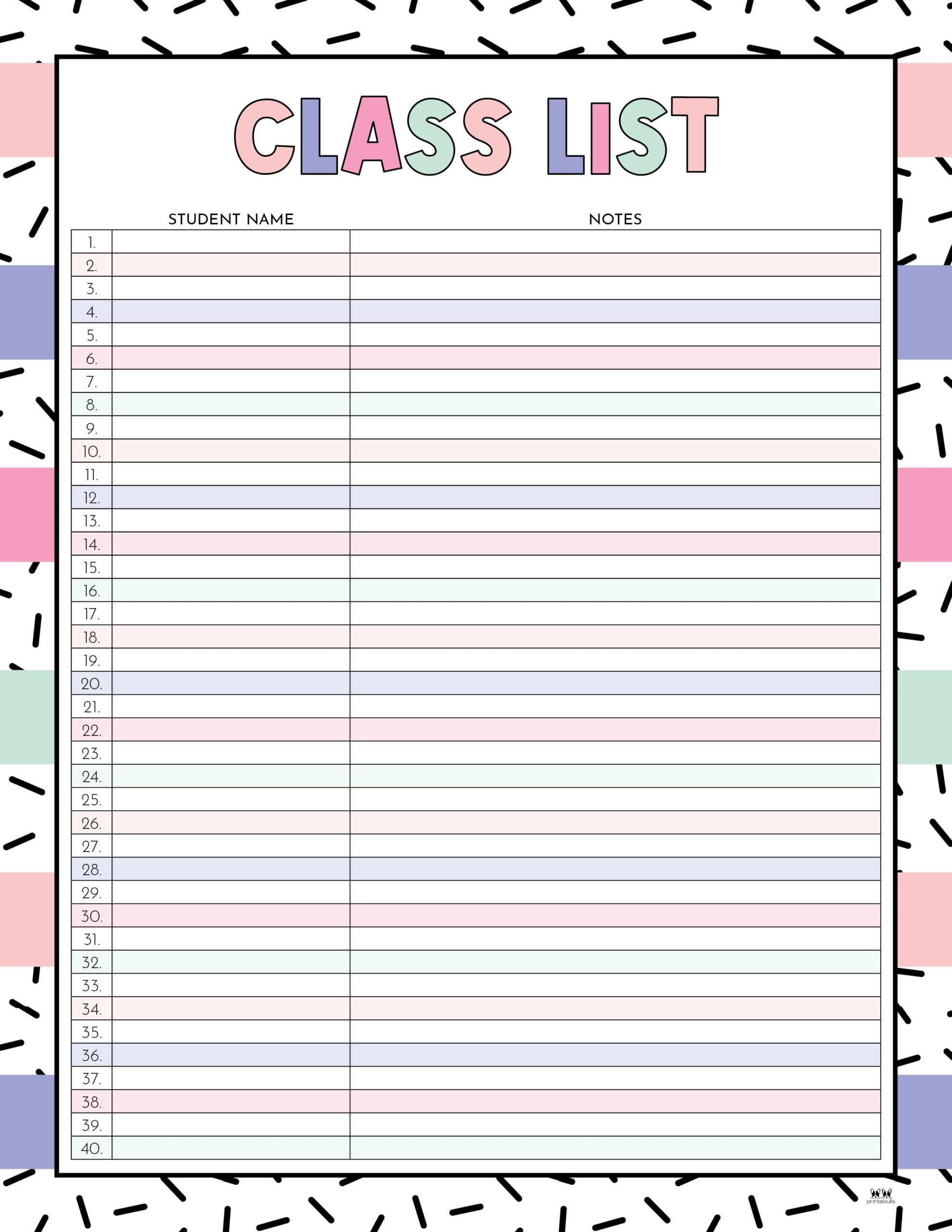 Class List Templates - 12 FREE Printables | Printabulls