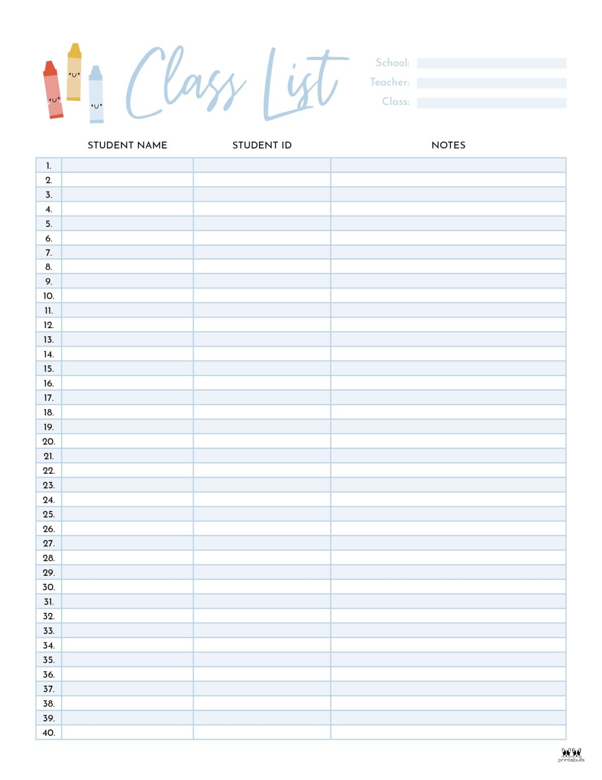 Class List Templates - 12 FREE Printables | Printabulls