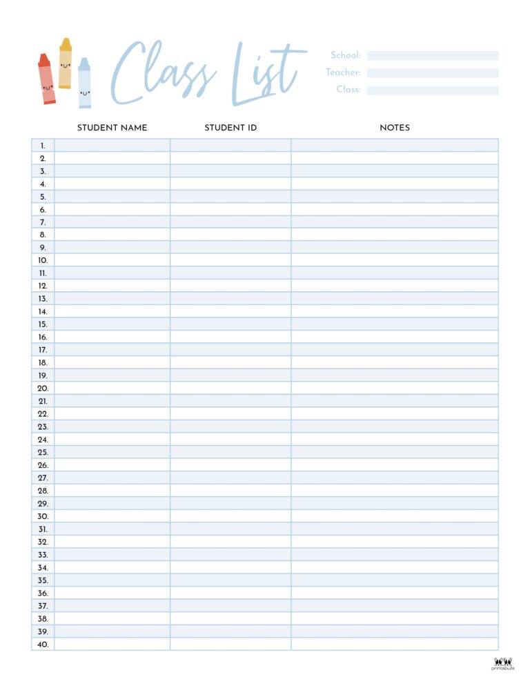 Class List Templates - 12 FREE Printables | Printabulls