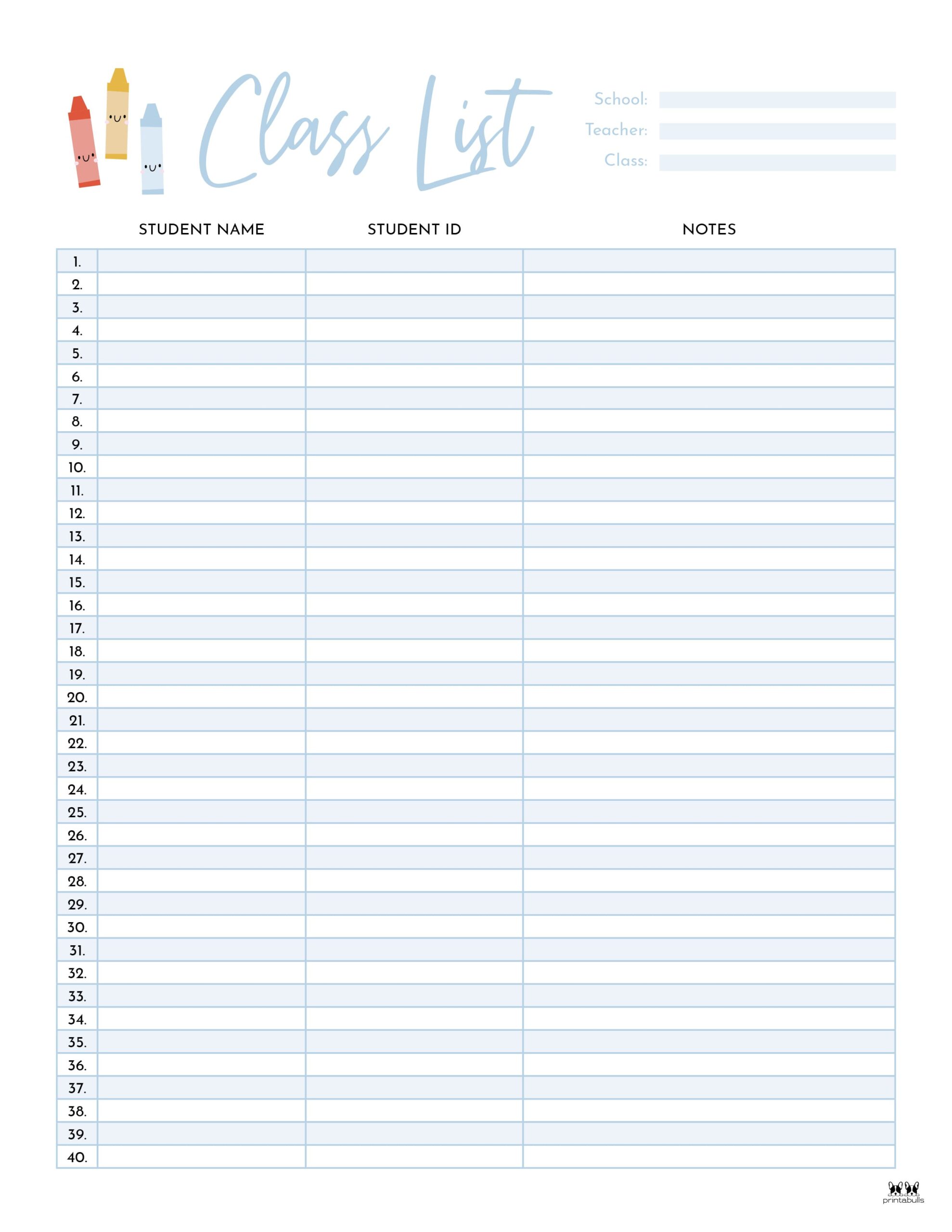 Class List Templates - 12 FREE Printables | Printabulls