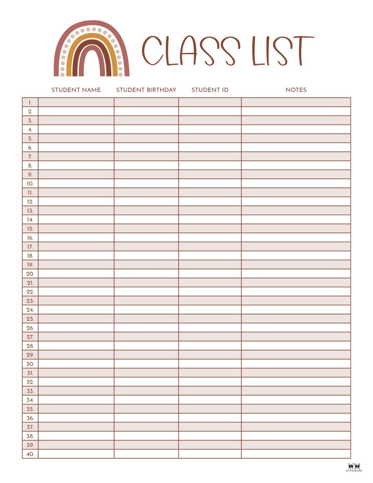 Class List Templates - 12 FREE Printables | Printabulls