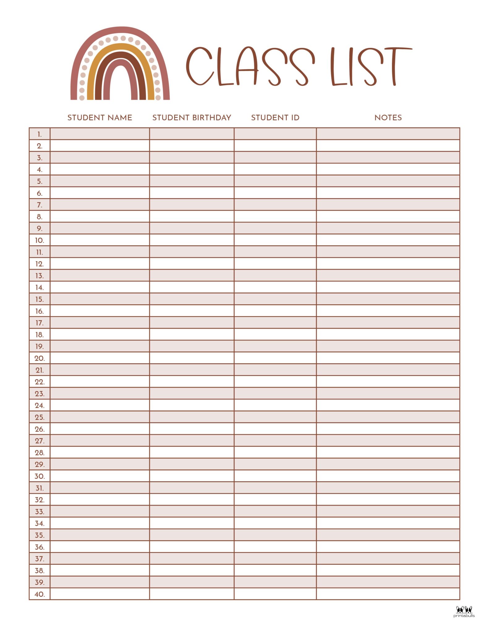 Class List Templates - 12 FREE Printables | Printabulls