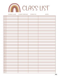 Class List Templates - 12 FREE Printables | Printabulls
